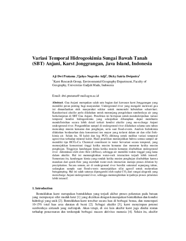 (PDF) Variasi Temporal Hidrogeokimia Sungai Bawah Tanah (SBT) Anjani, Karst Jonggrangan, Java ...