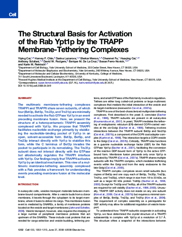 (PDF) The Structural Basis for Activation of the Rab Ypt1p by the TRAPP ...