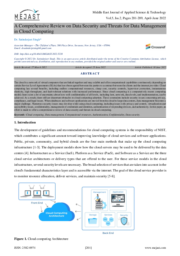 Pdf A Comprehensive Review On Data Security And Threats For Data Management In Cloud Computing