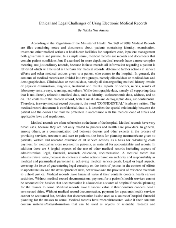 (PDF) Ethical and Legal Challenges of Using Electronic Medical Records