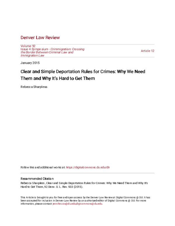 (PDF) Clear and Simple Deportation Rules for Crimes: Why We Need Them ...
