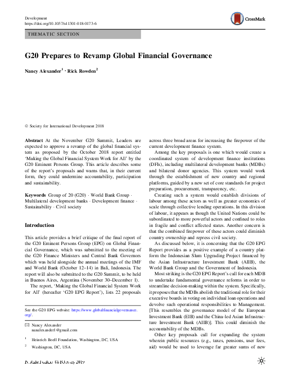 (PDF) G20 Prepares to Revamp Global Financial Governance