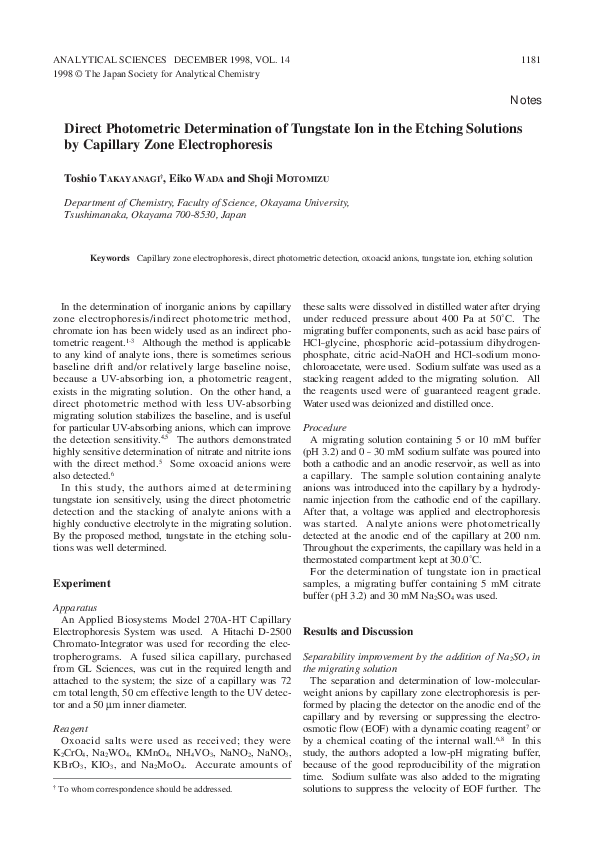 (PDF) Direct Photometric Determination of Tungstate Ion in the Etching ...