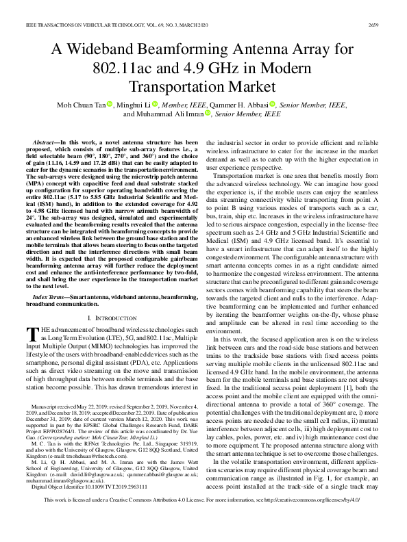 (PDF) A Wideband Beamforming Antenna Array for 802.11ac and 4.9 GHz in Modern Transportation Market