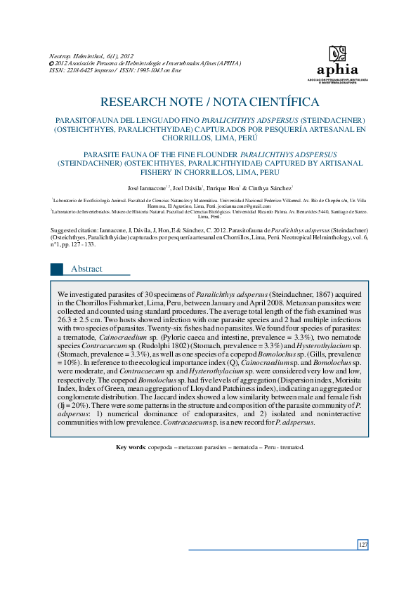 (PDF) Research Note / Nota Científica | Joel Dávila - Academia.edu