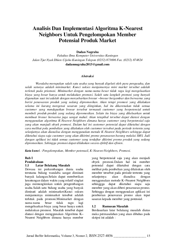 Pdf Analisis Dan Implementasi Algoritma K Nearest Neighbors Untuk