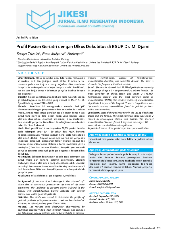 Pdf Profil Pasien Geriatri Dengan Ulkus Dekubitus Di Rsup Dr M