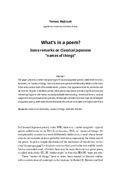 (PDF) What’s in a poem? Some remarks on Classical Japanese “names of ...