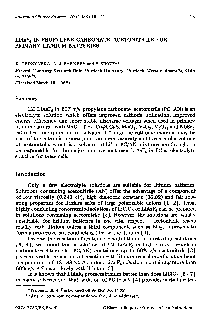 (PDF) LiAsF6 in propylene carbonate—acetonitrile for primary lithium ...