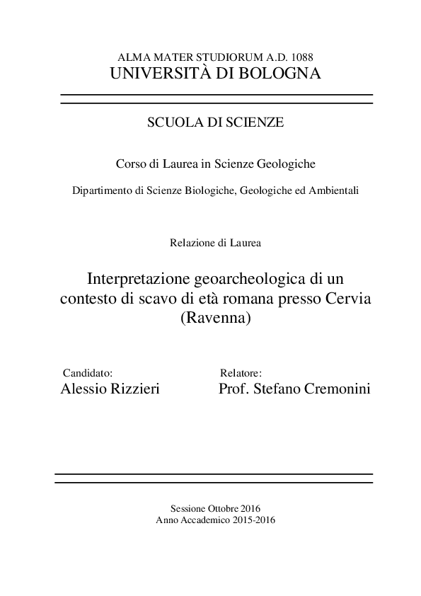 (PDF) Interpretazione geoarcheologica di un contesto di scavo di età ...
