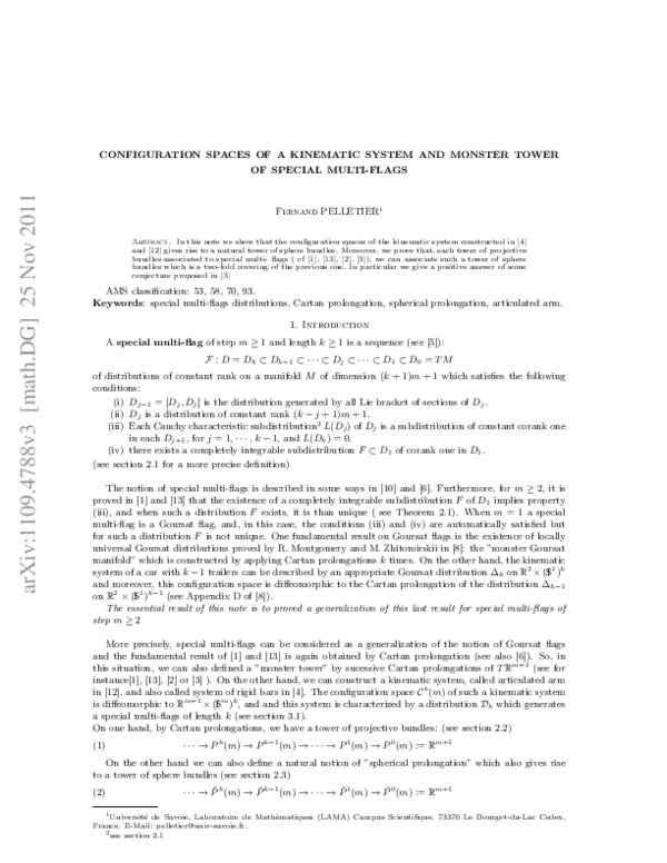 (PDF) Configuration Spaces of a Kinematic System and Monster Tower of Special Multi-Flags