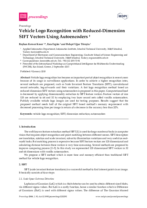 (PDF) Vehicle Logo Recognition with Reduced-Dimension SIFT Vectors ...