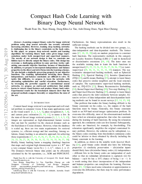 (PDF) Compact Hash Code Learning With Binary Deep Neural Network