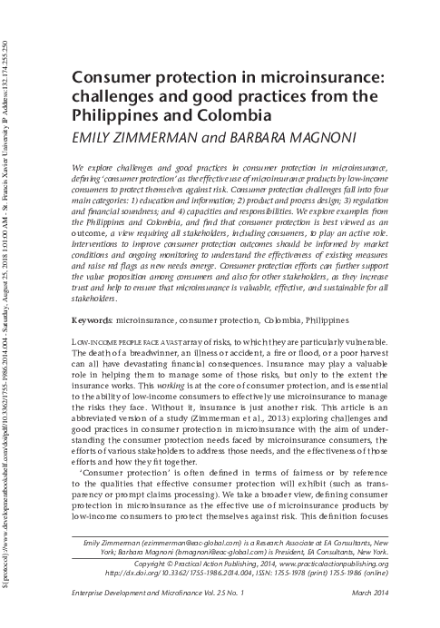 (PDF) Consumer protection in microinsurance: challenges and good ...
