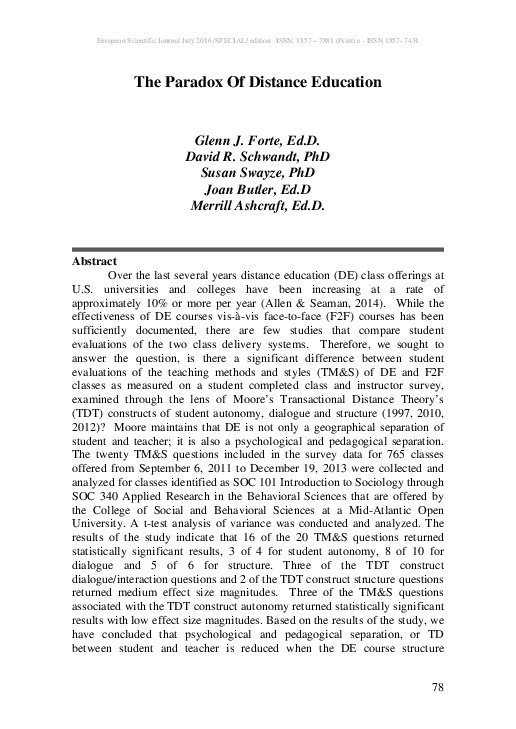 (PDF) The Paradox Of Distance Education