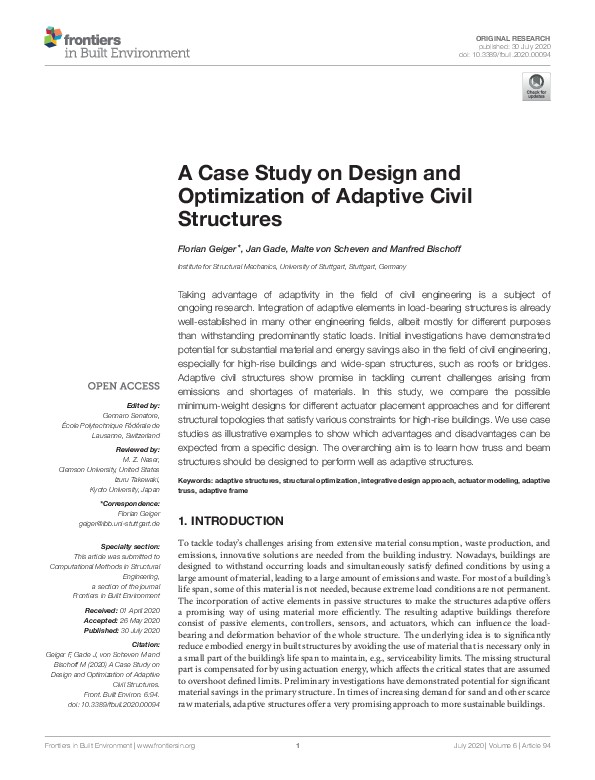 (PDF) A Case Study on Design and Optimization of Adaptive Civil Structures