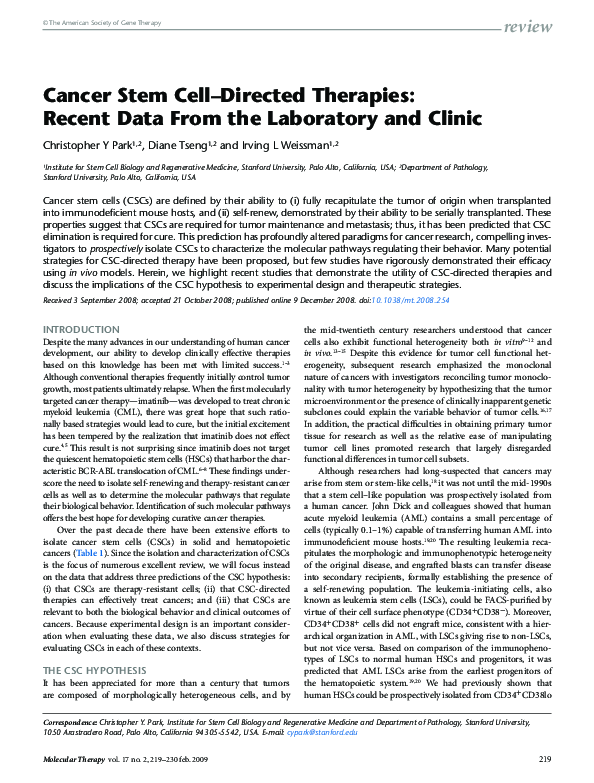 (PDF) Cancer Stem Cell–Directed Therapies: Recent Data From the ...