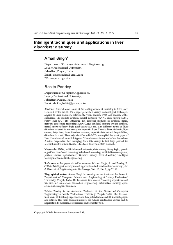 (PDF) Intelligent techniques and applications in liver disorders: a survey