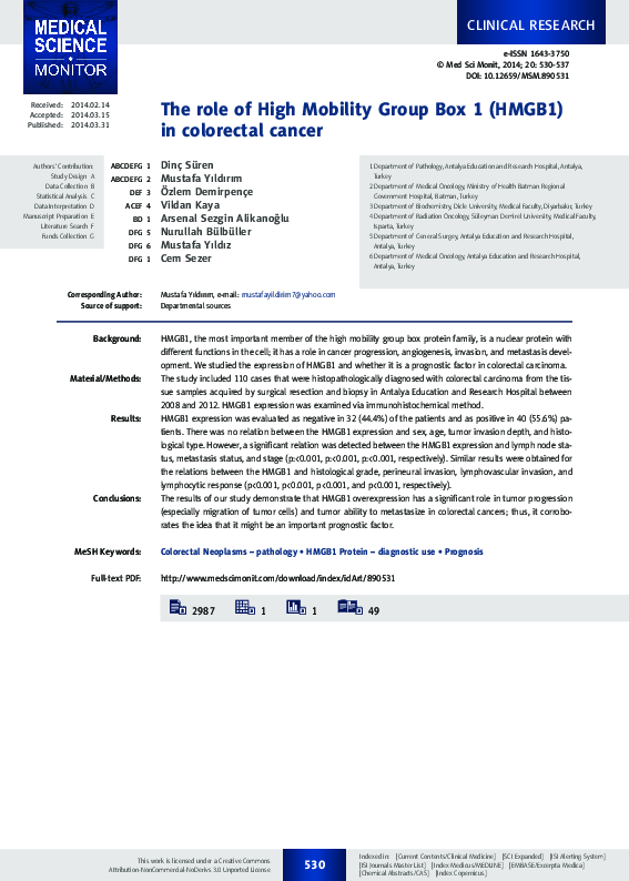 (PDF) The role of High Mobility Group Box 1 (HMGB1) in colorectal ...