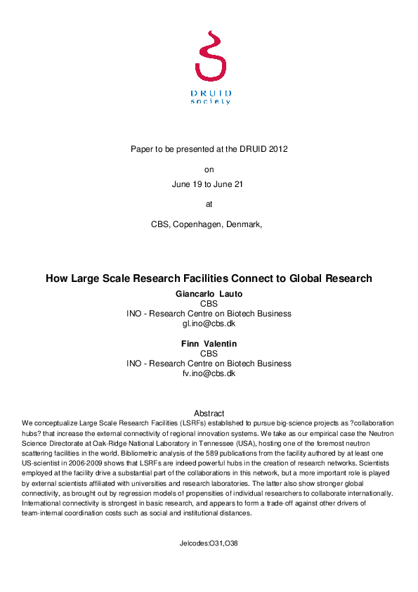 (PDF) How Large-Scale Research Facilities Connect to Global Research