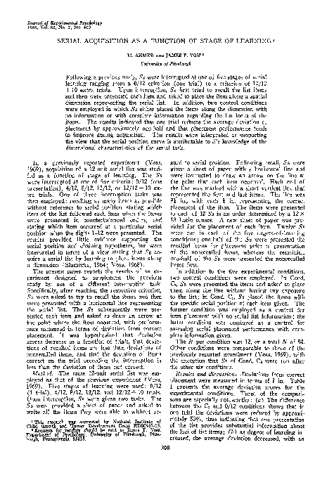 (PDF) Serial acquisition as a function of stage of learning