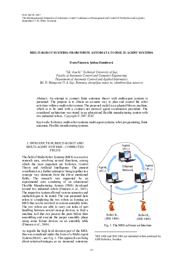 Pdf Multi Robot Systems From Finite Automata To Multi Agent Systems