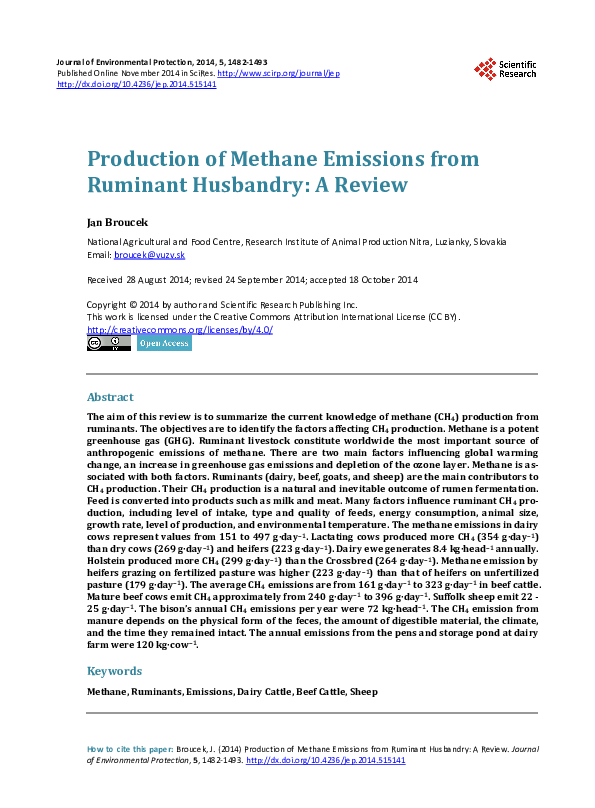 (PDF) Production of Methane Emissions from Ruminant Husbandry: A Review