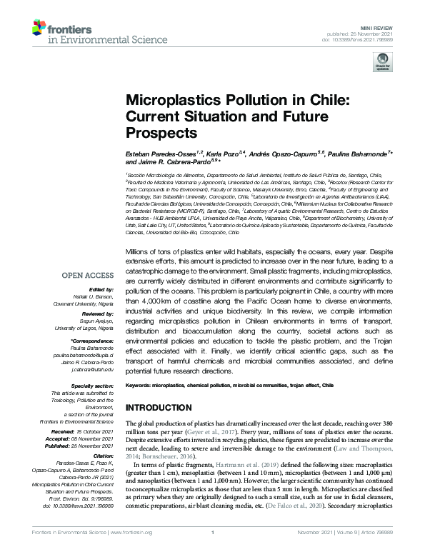 (PDF) Microplastics Pollution in Chile: Current Situation and Future ...
