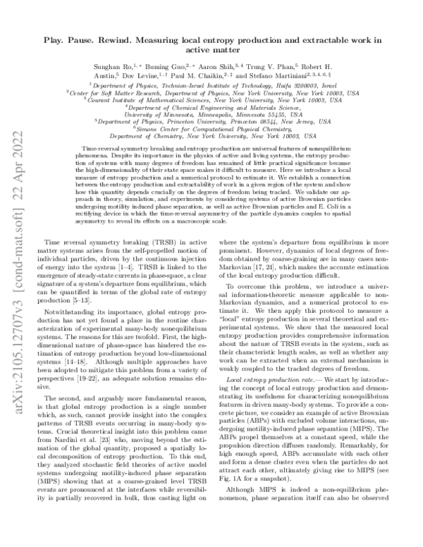 (PDF) Play. Pause. Rewind. Measuring local entropy production and extractable work in active matter