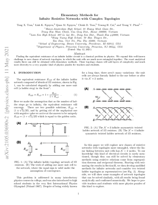 (PDF) Elementary Methods for Infinite Resistive Networks with Complex Topologies