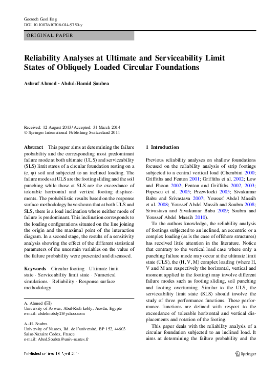 (PDF) Reliability Analyses at Ultimate and Serviceability Limit States ...