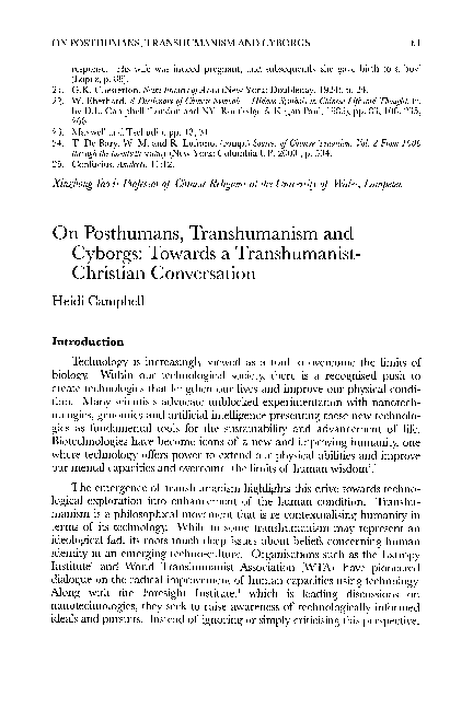 (PDF) On Posthumans, Transhumanism and Cyborgs: Towards a Transhumanist ...