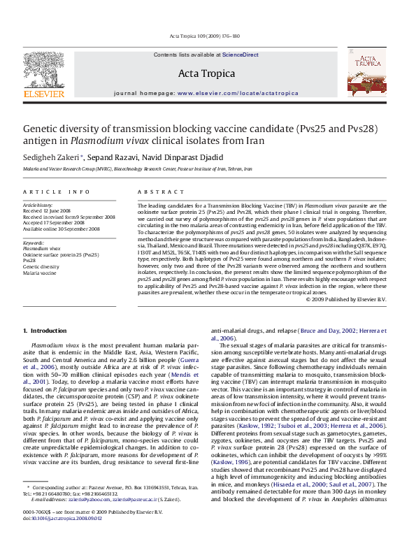 (PDF) Genetic diversity of transmission blocking vaccine candidate ...