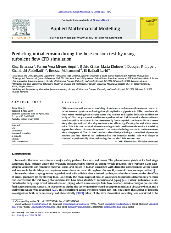 (PDF) Predicting initial erosion during the hole erosion test by using ...