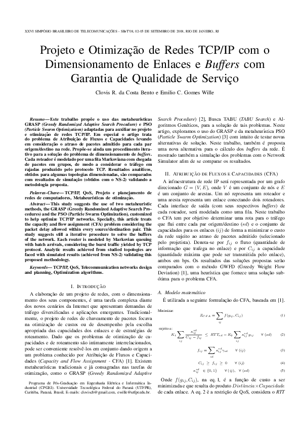 Pdf Projeto E Otimização De Redes Tcp Ip Com O Dimensionamento De Enlaces E Buffers Com