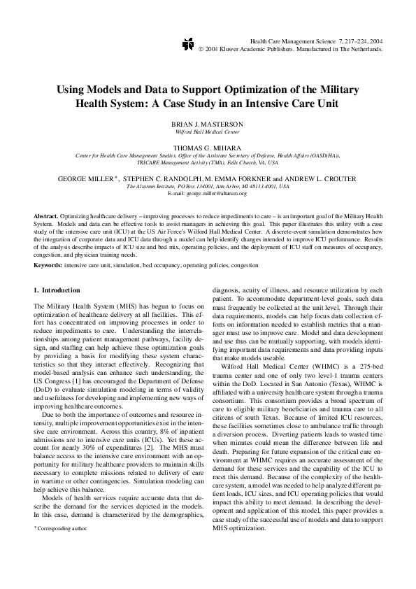 (PDF) Using Models and Data to Support Optimization of the Military ...