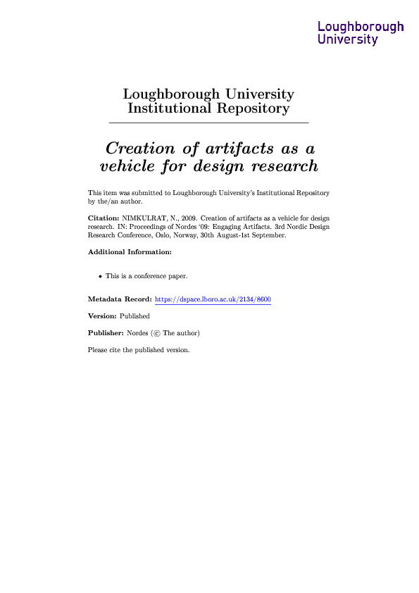 (PDF) Creation of Artifacts as a Vehicle for Design Research