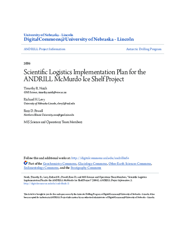 (PDF) Scientific Logistics Implementation Plan for the ANDRILL McMurdo ...
