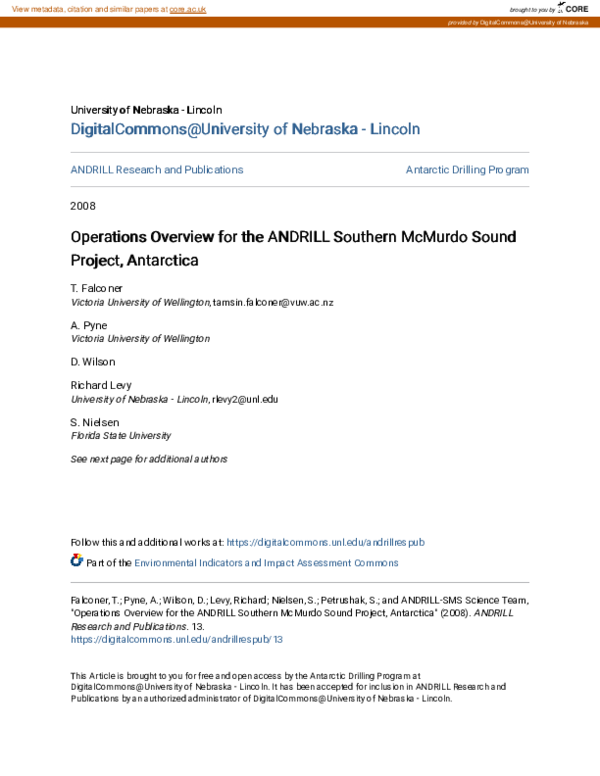 (PDF) Operations Overview for the ANDRILL Southern McMurdo Sound ...