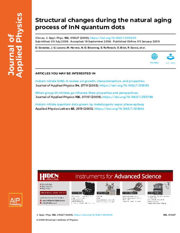 (PDF) Structural changes during the natural aging process of InN quantum dots