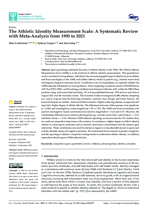 (PDF) The Athletic Identity Measurement Scale: A Systematic Review with ...