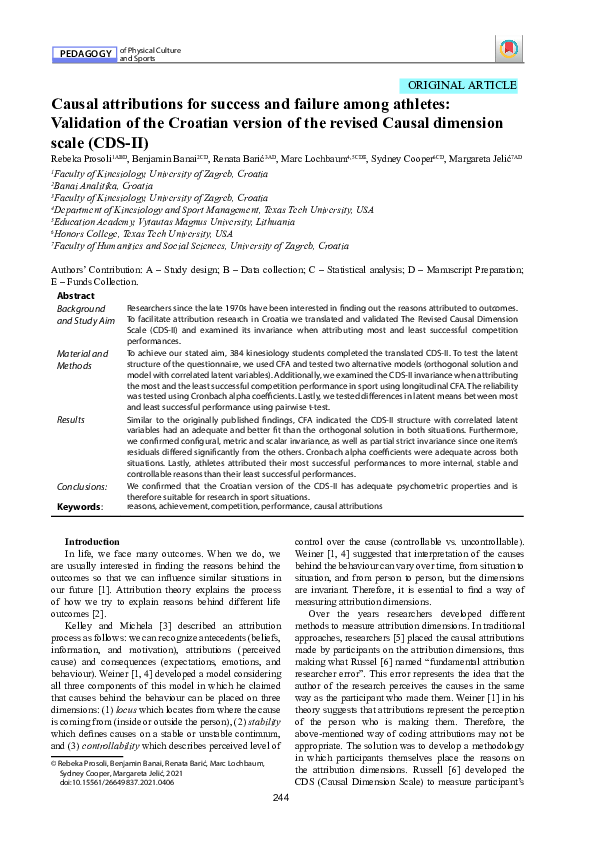 (PDF) Causal attributions for success and failure among athletes ...