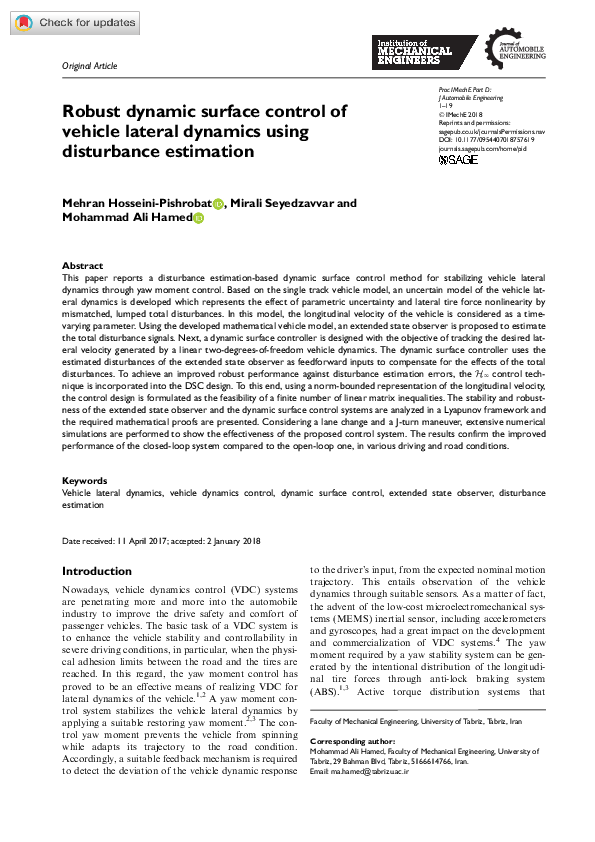 (PDF) Robust dynamic surface control of vehicle lateral dynamics using ...