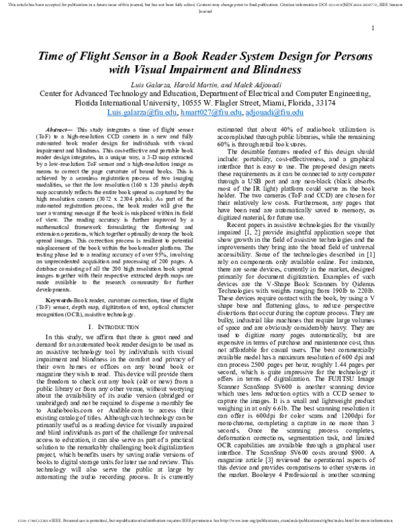 (PDF) Time-of-Flight Sensor in a Book Reader System Design for Persons With Visual Impairment ...