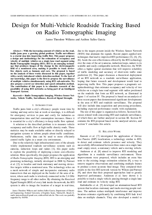 (PDF) Multi-Vehicle Tracking with Radio Tomographic Imaging