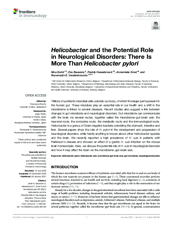 (PDF) Helicobacter and the Potential Role in Neurological Disorders ...