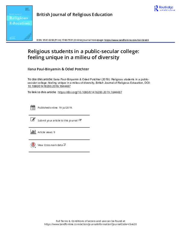 (PDF) Religious students in a public-secular college: feeling unique in ...