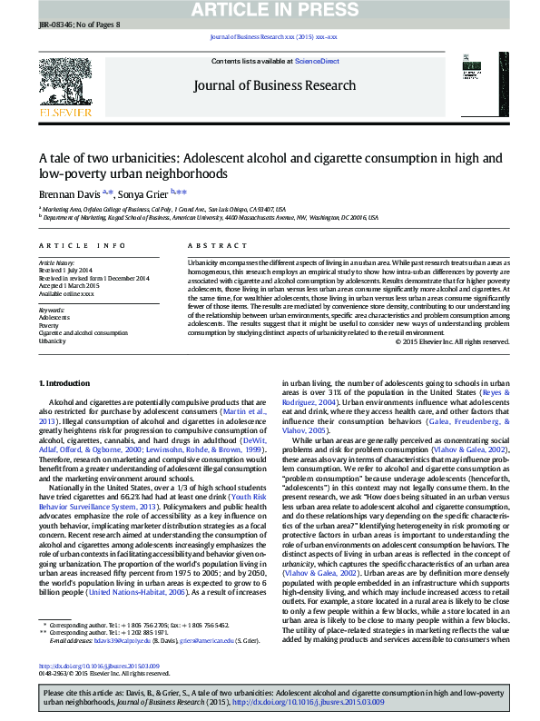 (PDF) A tale of two urbanicities: Adolescent alcohol and cigarette ...