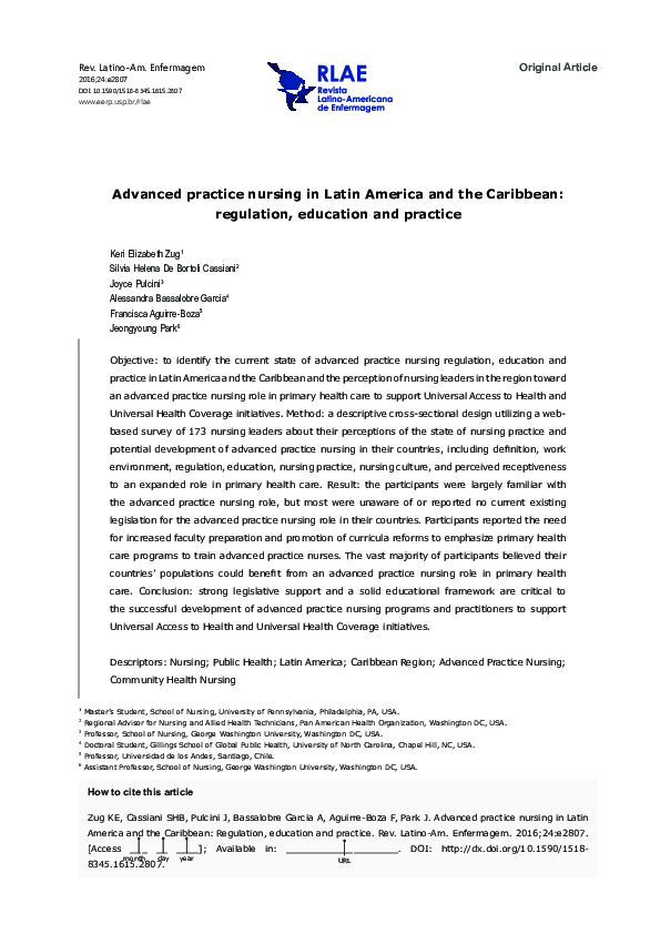 (PDF) Advanced Practice Nursing in Latin America: Regulation & Education