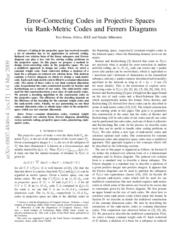 Pdf Error Correcting Codes In Projective Spaces Via Rank Metric Codes